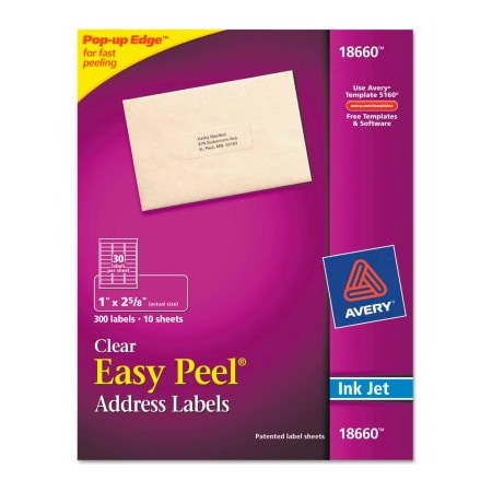 Avery Avery® Easy Peel Inkjet Mailing Labels, 1 x 2-5/8, Clear, 300/Pack 18660 | Zoro